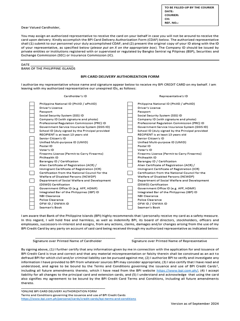 Credit Card Delivery Authorization Form September2024 | PDF | Government