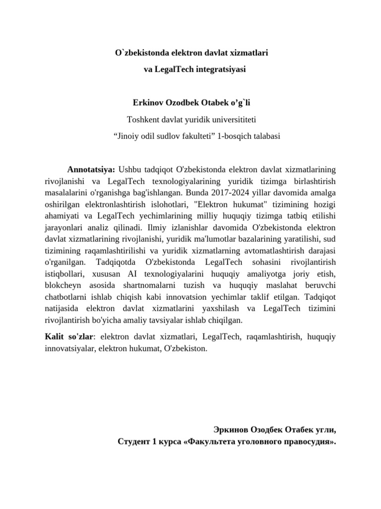 Legal Tech Oraliq | PDF