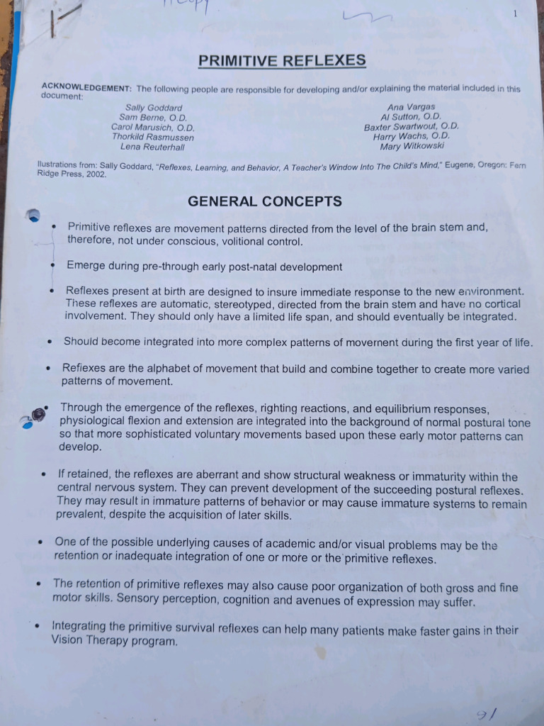 Primitive Reflexes | PDF