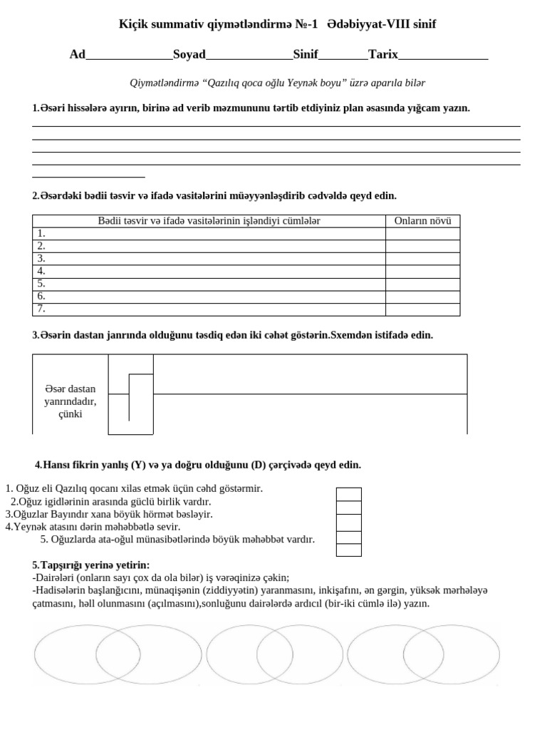 VIII Sinif Ədəbiyyat KSQ 1 2 3 BSQ 1 | PDF
