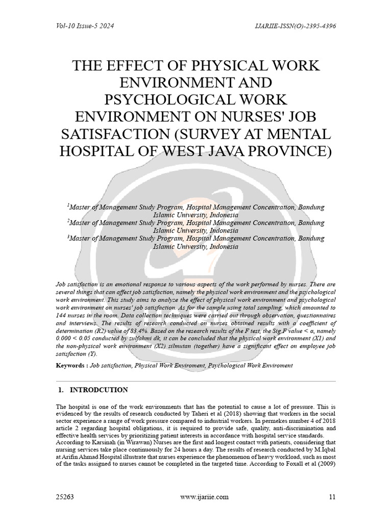 THE EFFECT OF PHYSICAL WORK ENVIRONMENT AND PSYCHOLOGICAL WORK ...