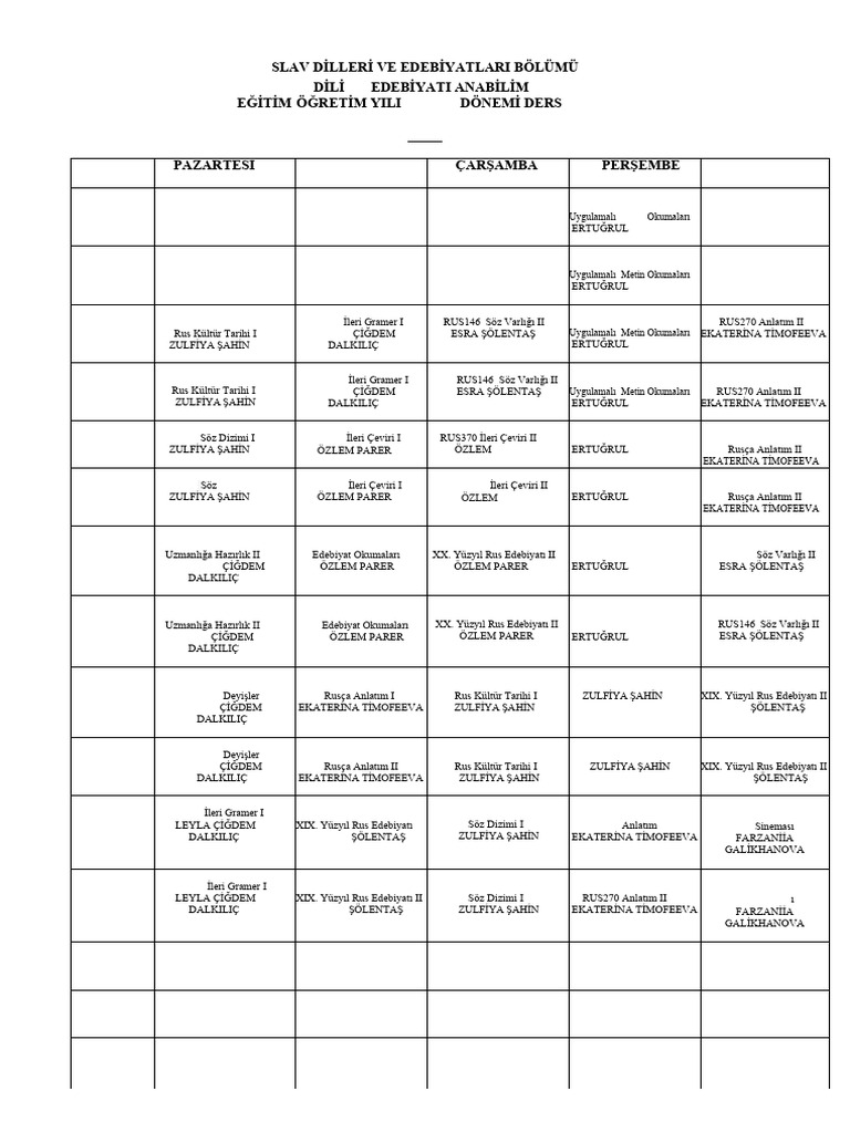 2024 2025 Bahar Donemi Ders Programi 2 | PDF