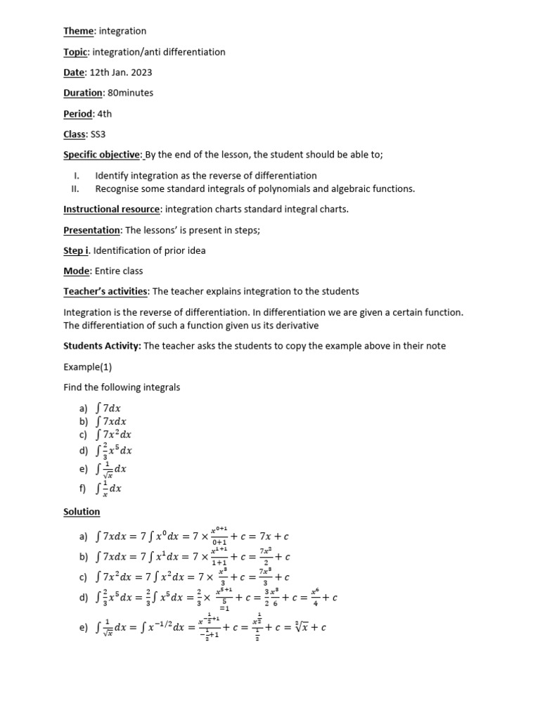 12044_lesson Note 3 | PDF | Integral | Derivative