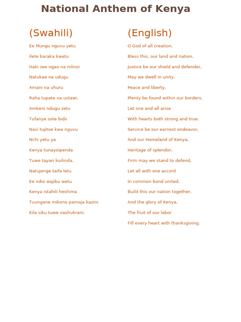 National Anthem of Kenya | PDF