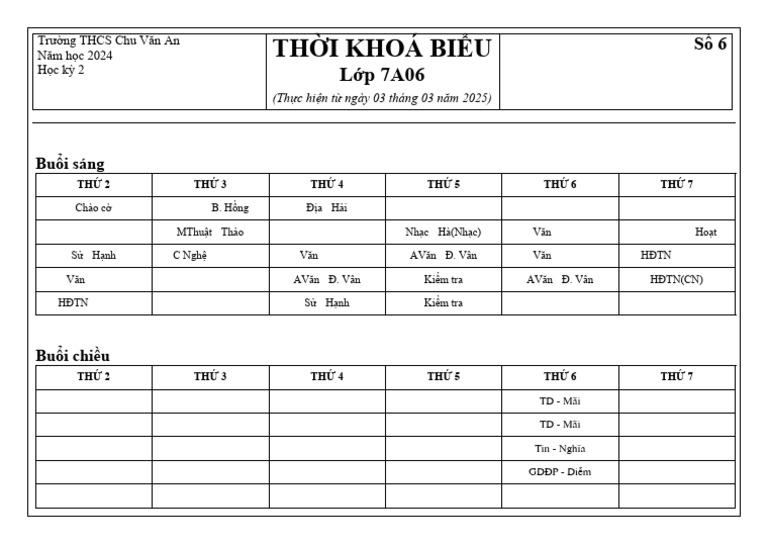 TKB(Lớp 7A6)_L6(HKII)_24-25 | PDF