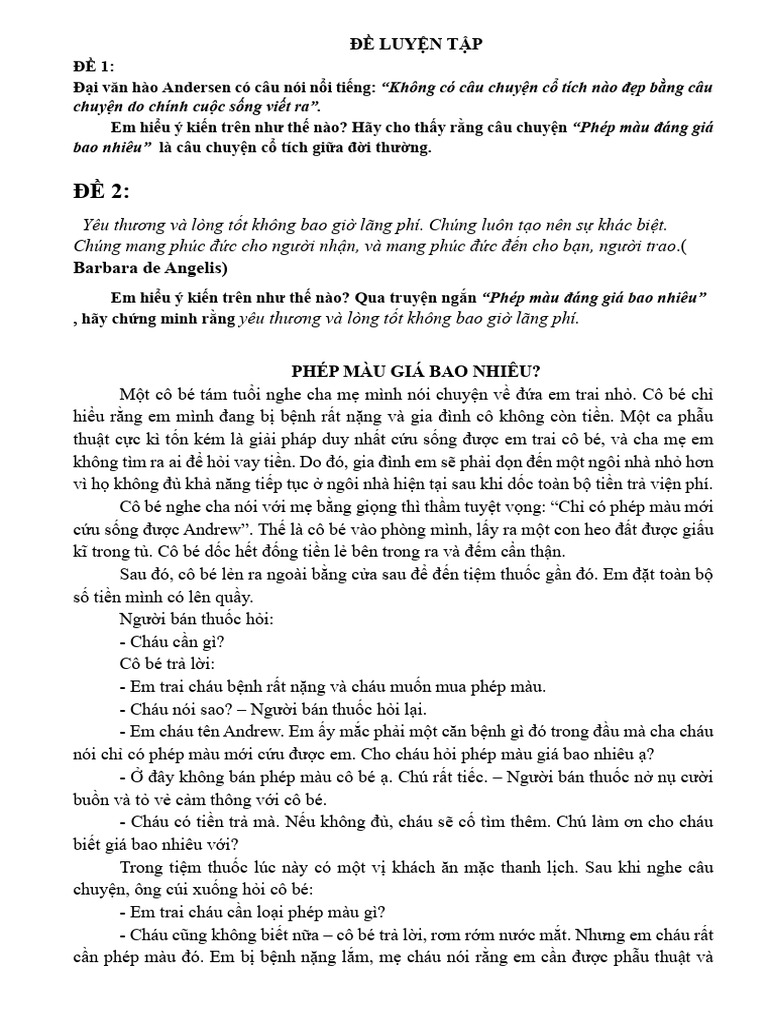 NLVH VỀ TRUYỆN LÒNG TỐT ĐÁNG GIÁ BAO NHIÊU | PDF