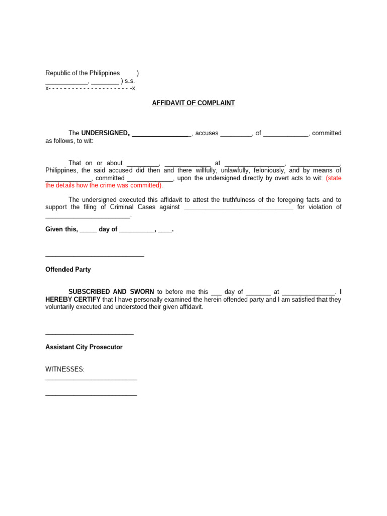 Affidavit of Complaint | PDF