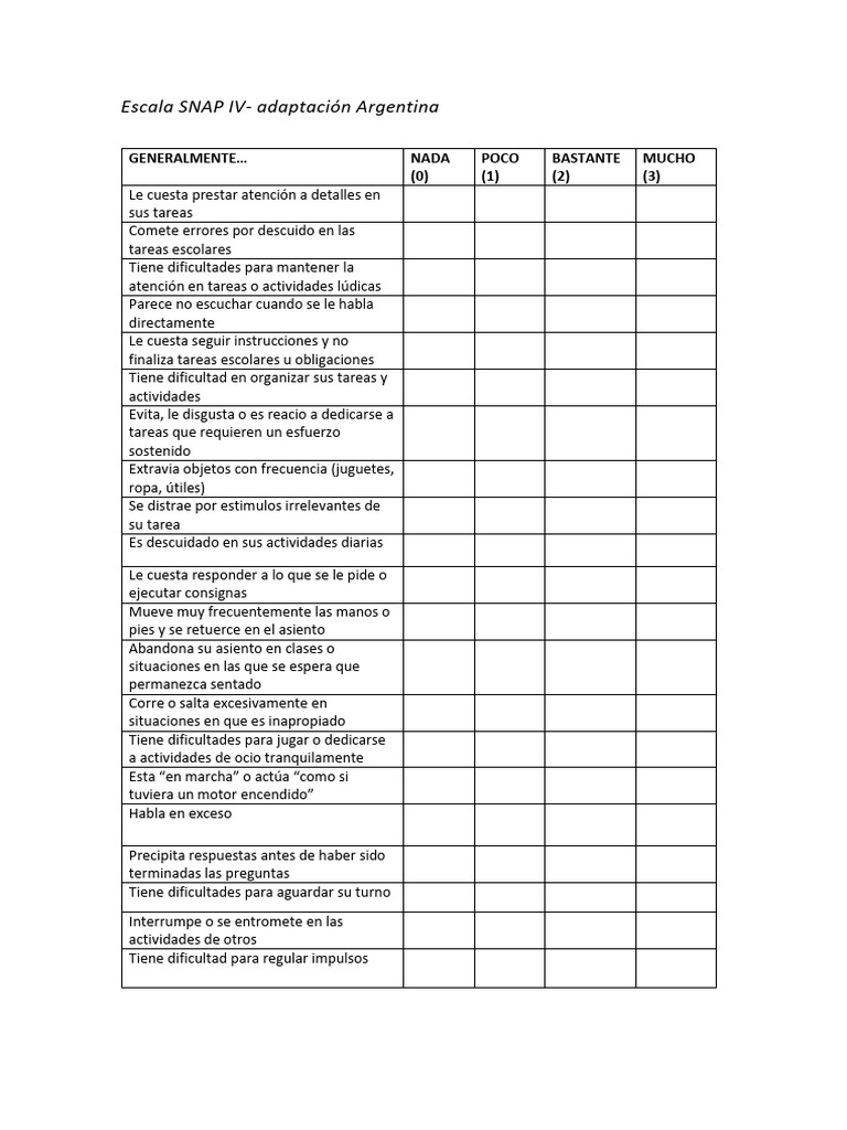 Escala SNAP IV Y EDAH - Cuestionarios Padres-Profesores | PDF