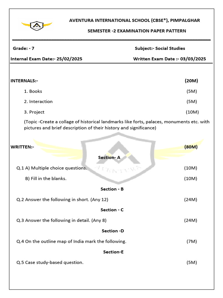Grade 7 SST Paper Pattern Sem 2 | PDF
