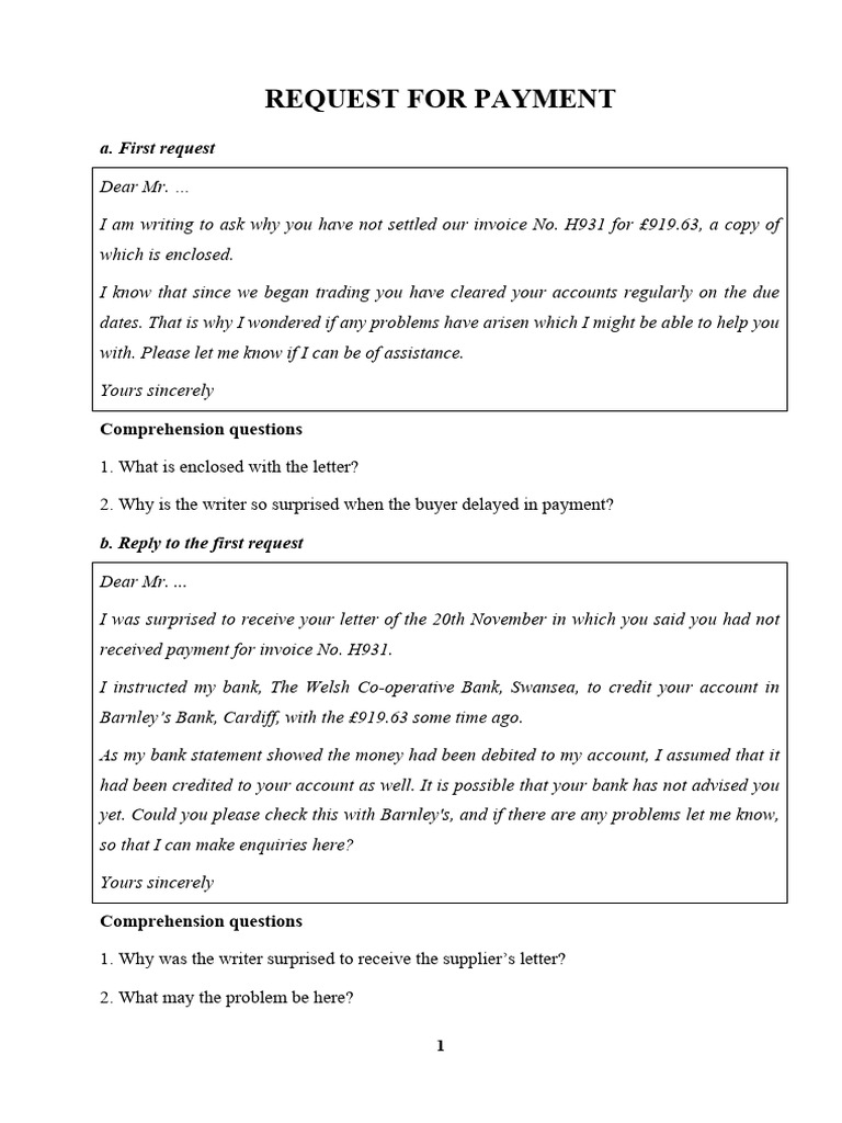 Payment Request Letters and Responses | PDF | Banks | Invoice