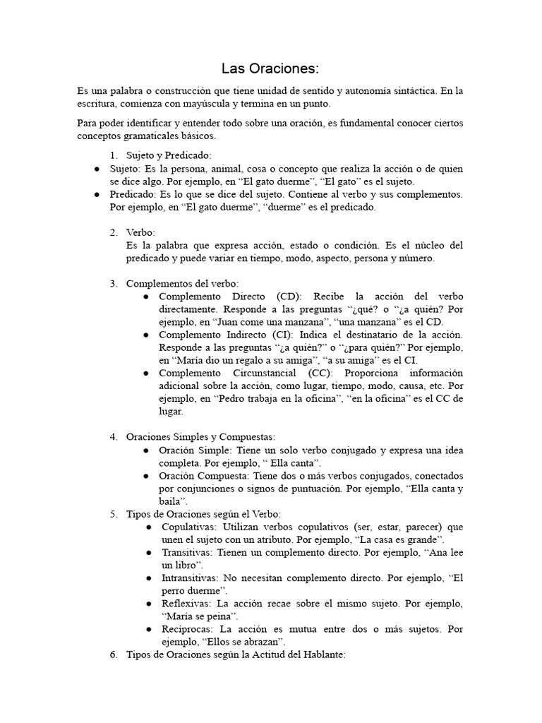 Tipos y Estructura de Oraciones | PDF | Verbo | Oración (Lingüística)
