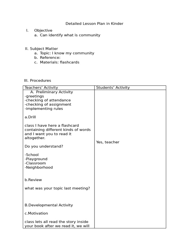 Detailed Lesson Plan in Kinder | PDF | Lesson Plan | Cognition