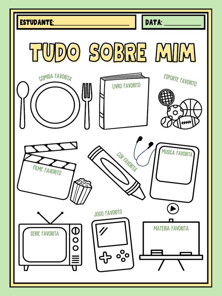 Back to School All About Me Worksheet in Green Yellow Comic Style | PDF