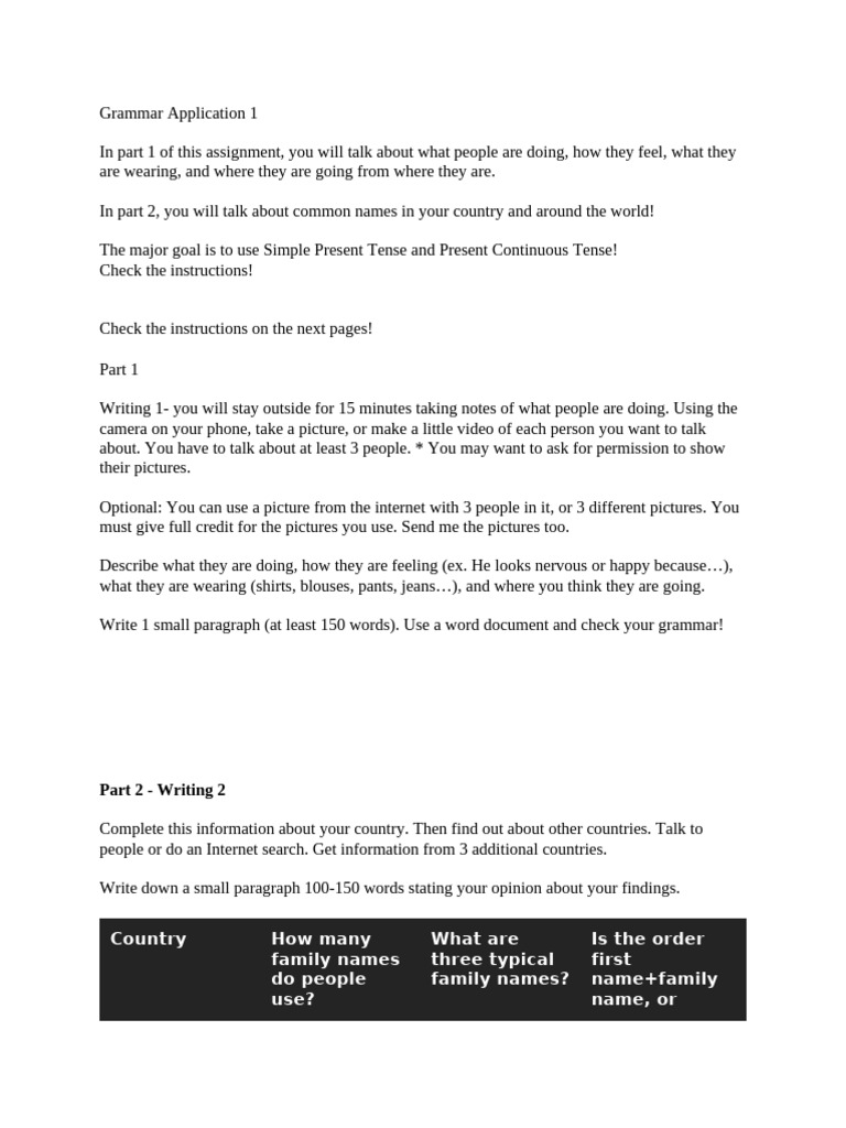 Grammar Application: Tenses & Names | PDF
