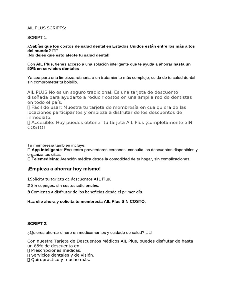 Ail Plus Scripts - Revisado Andres | PDF | Medicina | Cuidado de la salud