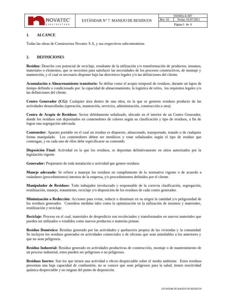 07 Manejo de Residuos Rev.1 | PDF | Residuos | Reciclaje