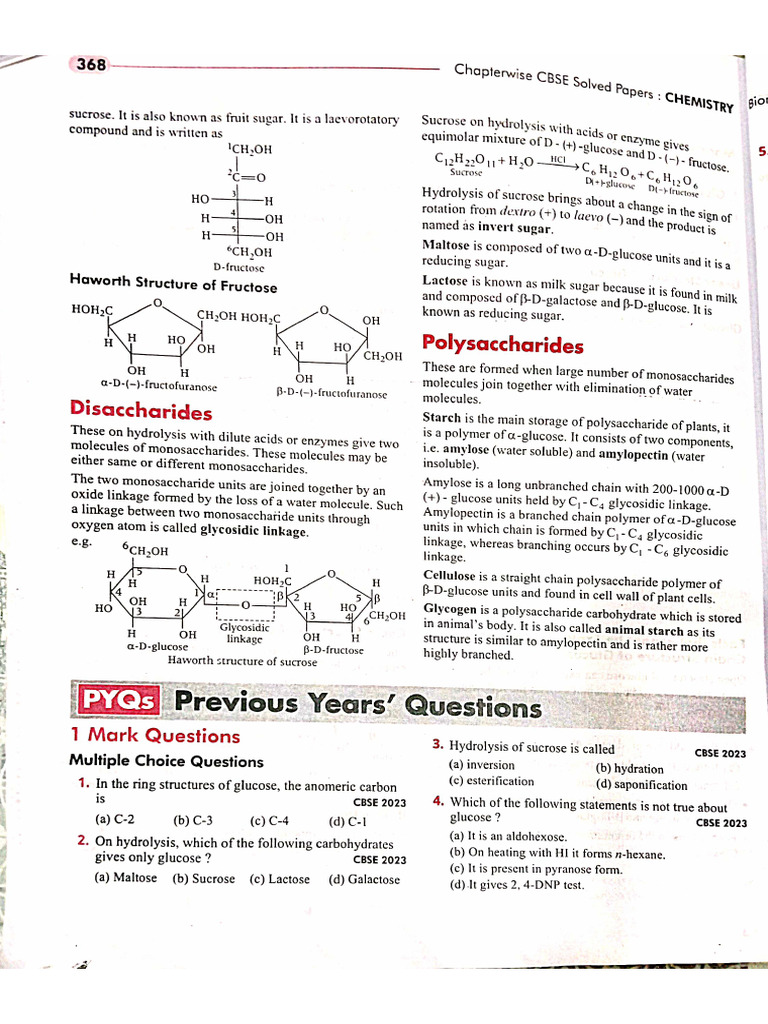 Biomolecules Questions - XII | PDF