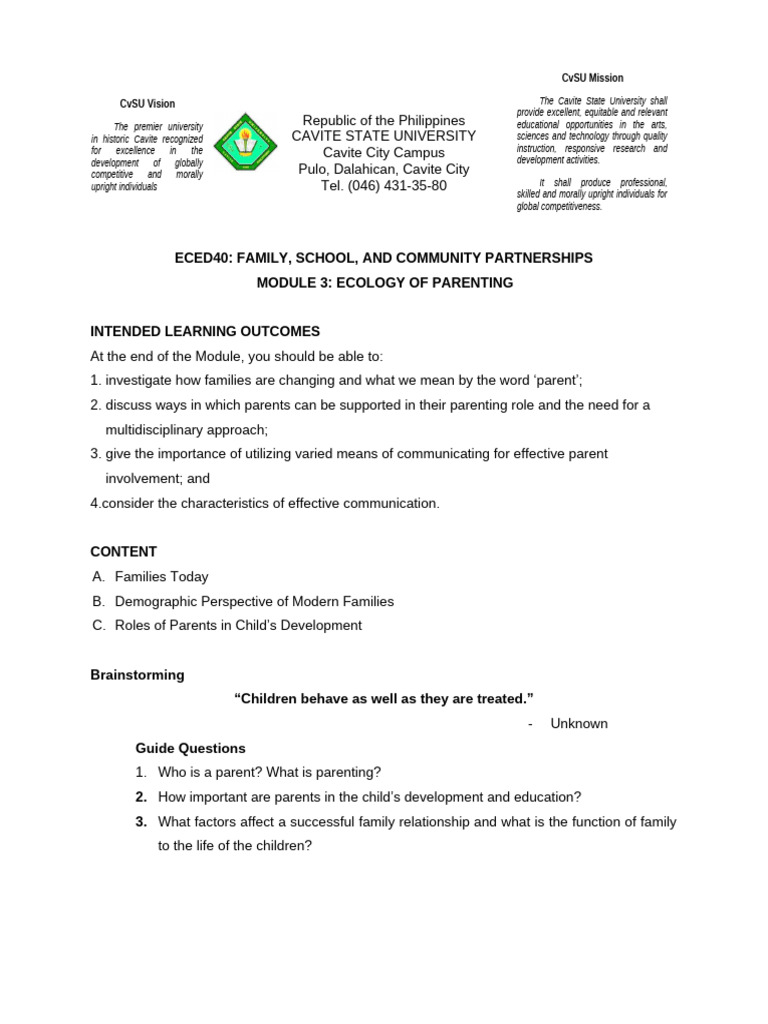 Module 3 Ecology of Parenting | PDF | Family | Cohabitation