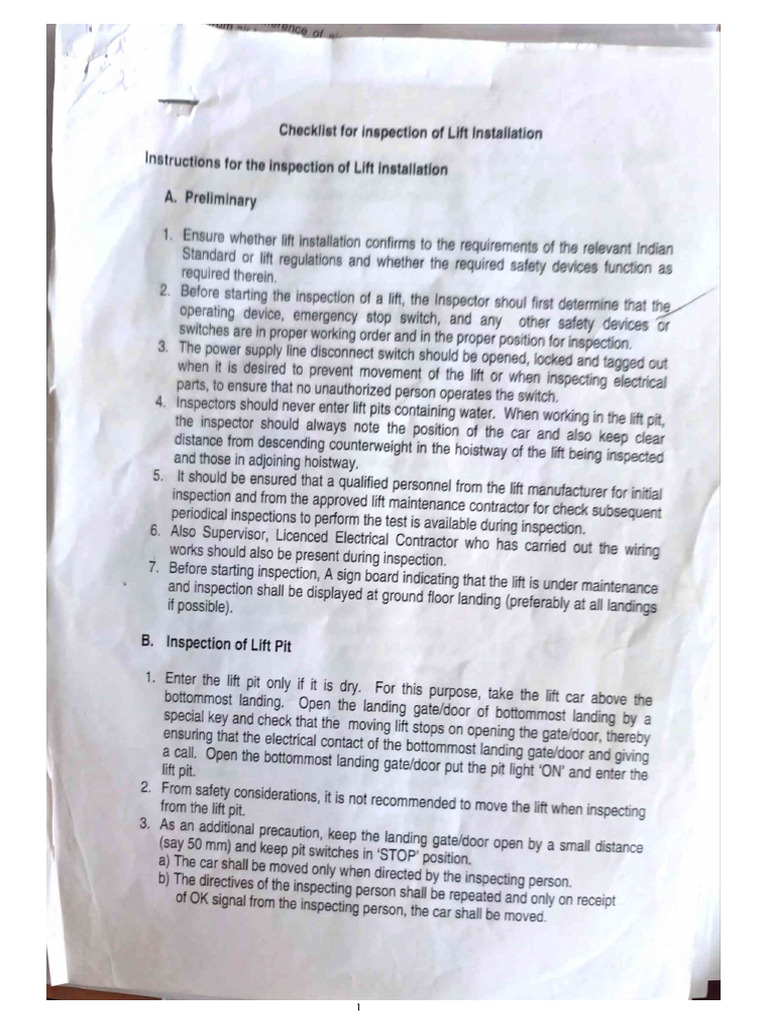 Lifts CHK List | PDF