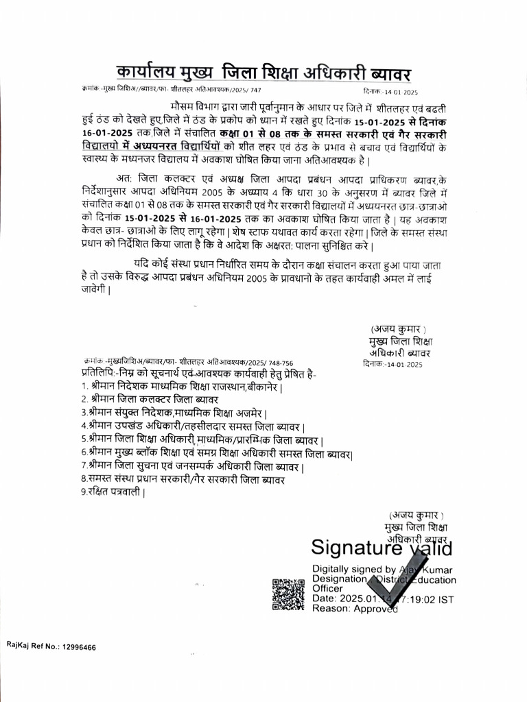 Cdeo Distt - Beawar Letter Sheet Lahar Avkash 14-01-2025 | PDF