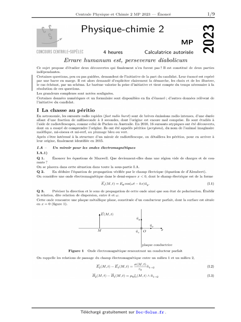 MP PHYSIQUE CENTRALE 2 2023.enonce | PDF