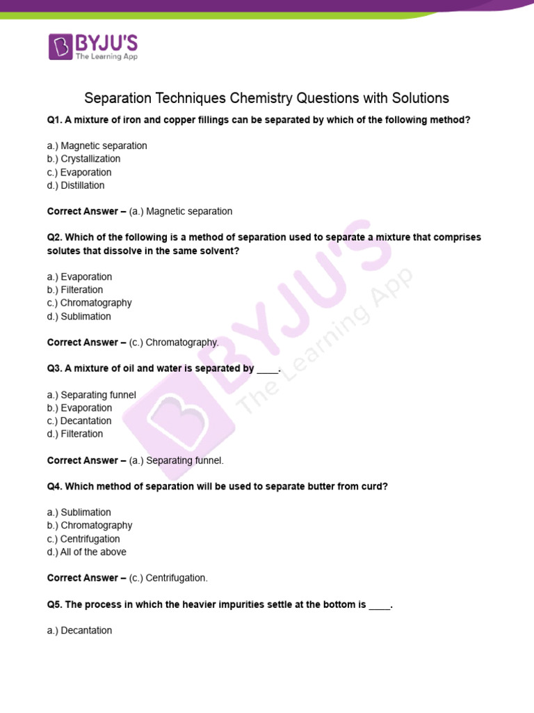 Separation Techniques Questions | PDF | Distillation | Boiling