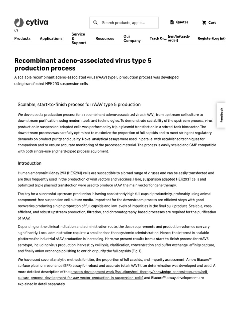 Recombinant Adeno-Associated Virus Type 5 Production Process | PDF