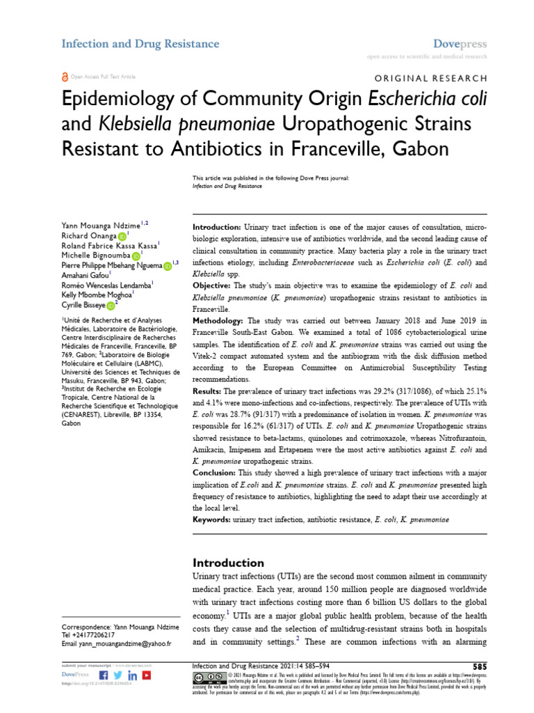 Epidemiology of Community Origin Escherichia Coli | PDF | Urinary Tract ...