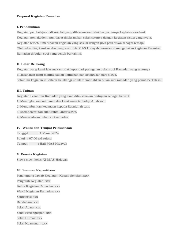 Contoh Proposal Kegiatan Ramadan | PDF