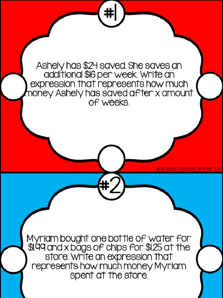 Writing Algebraic Expressions Digital Task Cards | PDF