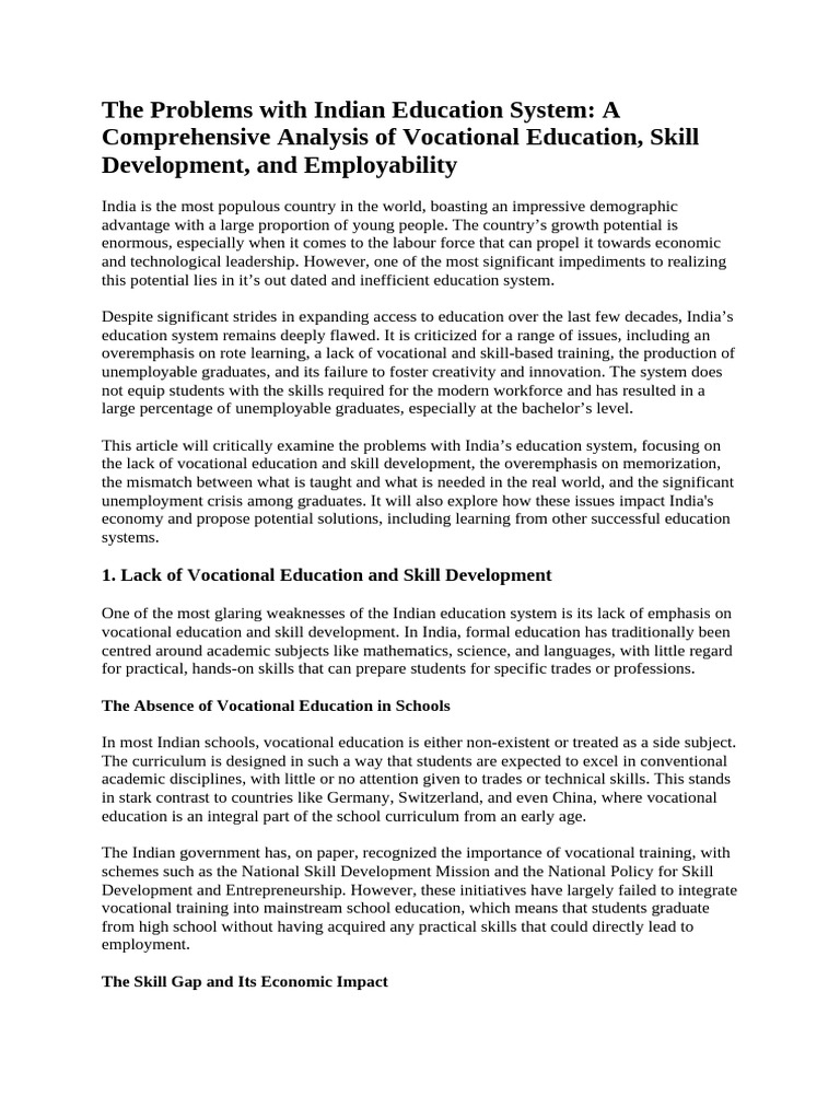 The Problems With Indian Education System | PDF | Vocational Education ...