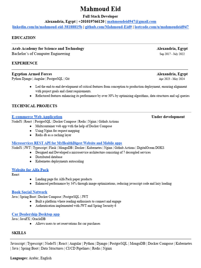 Resume Mahmoud eid | PDF | Postgre Sql | Web Application