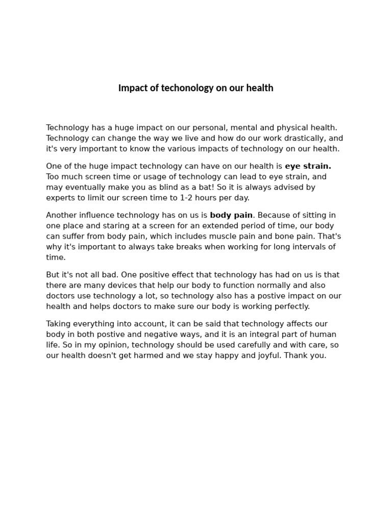 Effects of Technology on Health | PDF