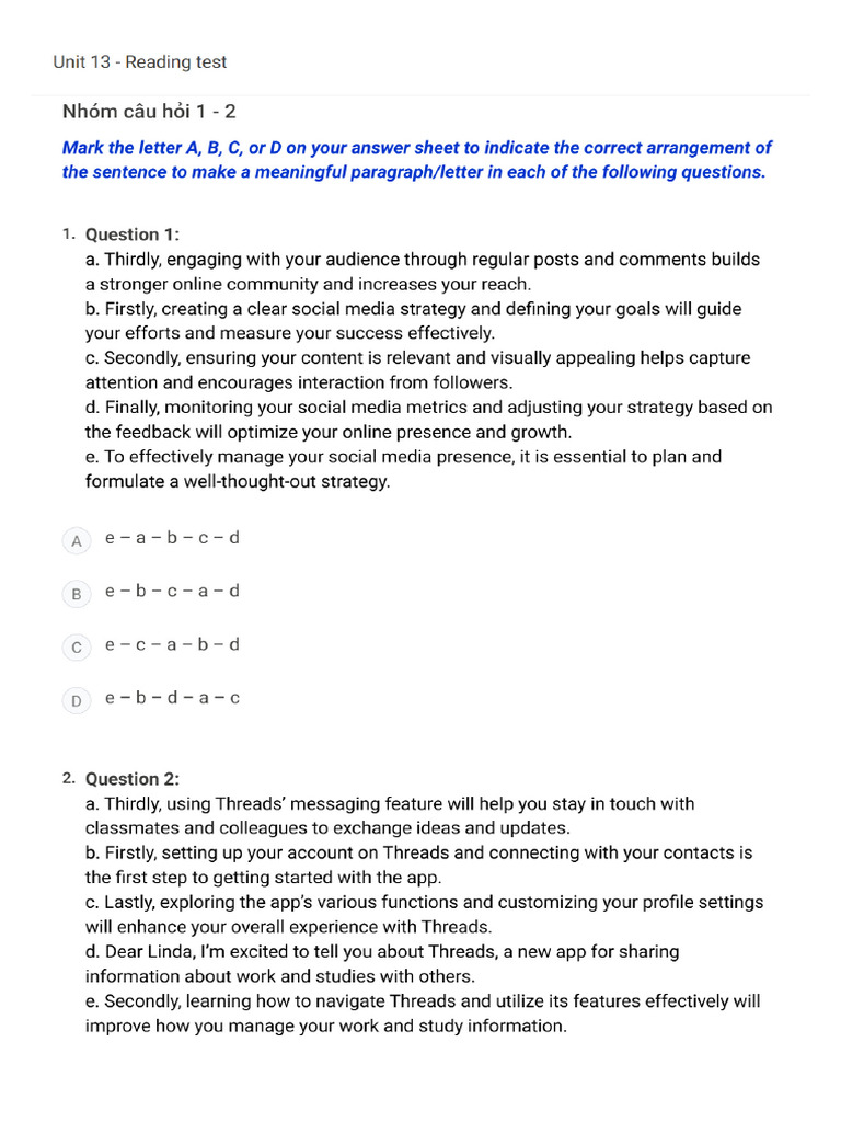 Unit 13 - Reading Test | PDF