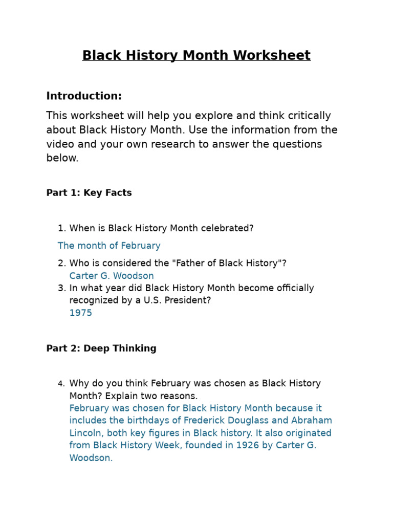 Black History Month Worksheet | PDF | Culture Of The United States ...