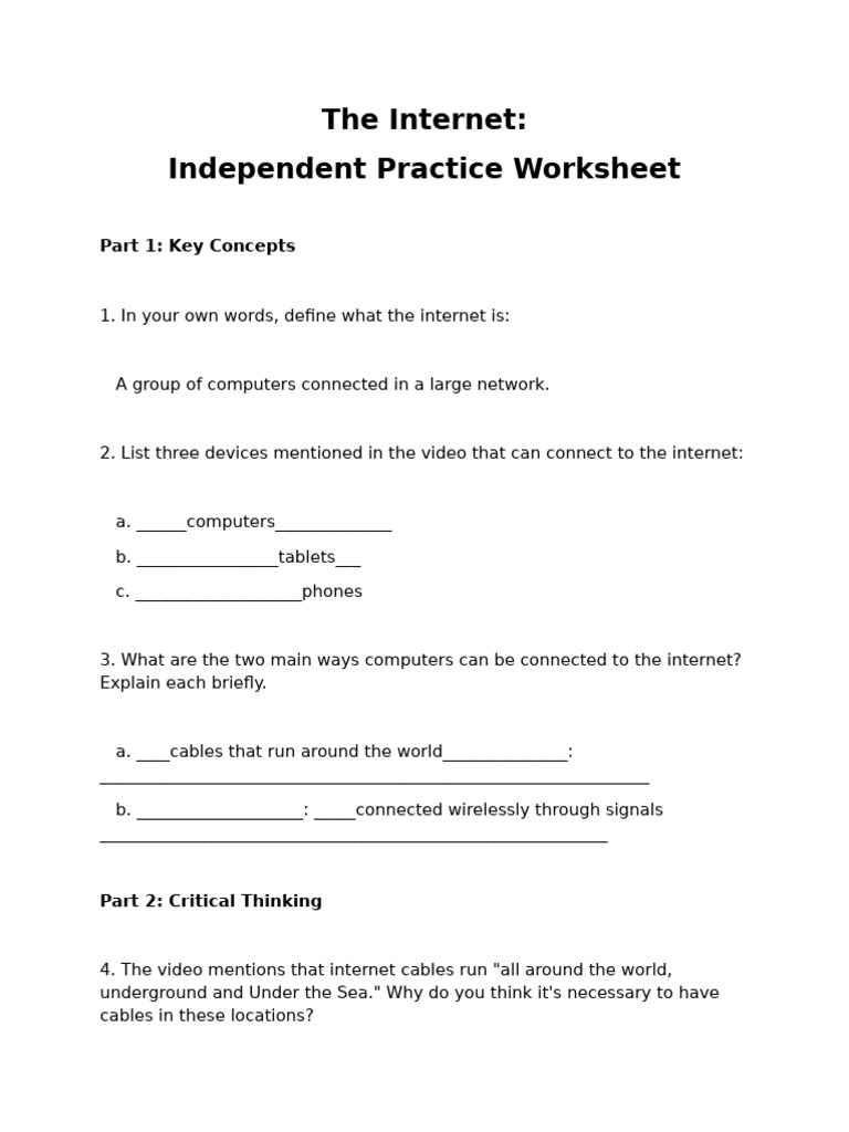 The Internet Video Worksheet+ | PDF | Internet | Computer Network