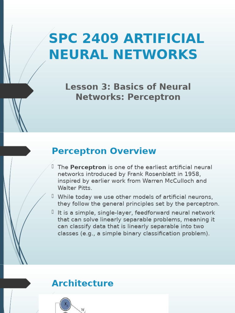 Lesson 3 Basics of Neural Networks - Perceptron | PDF | Theoretical ...