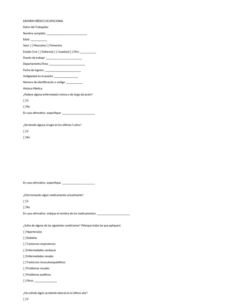 Examen Médico Ocupacional Detallado Pdf Presión Sanguínea