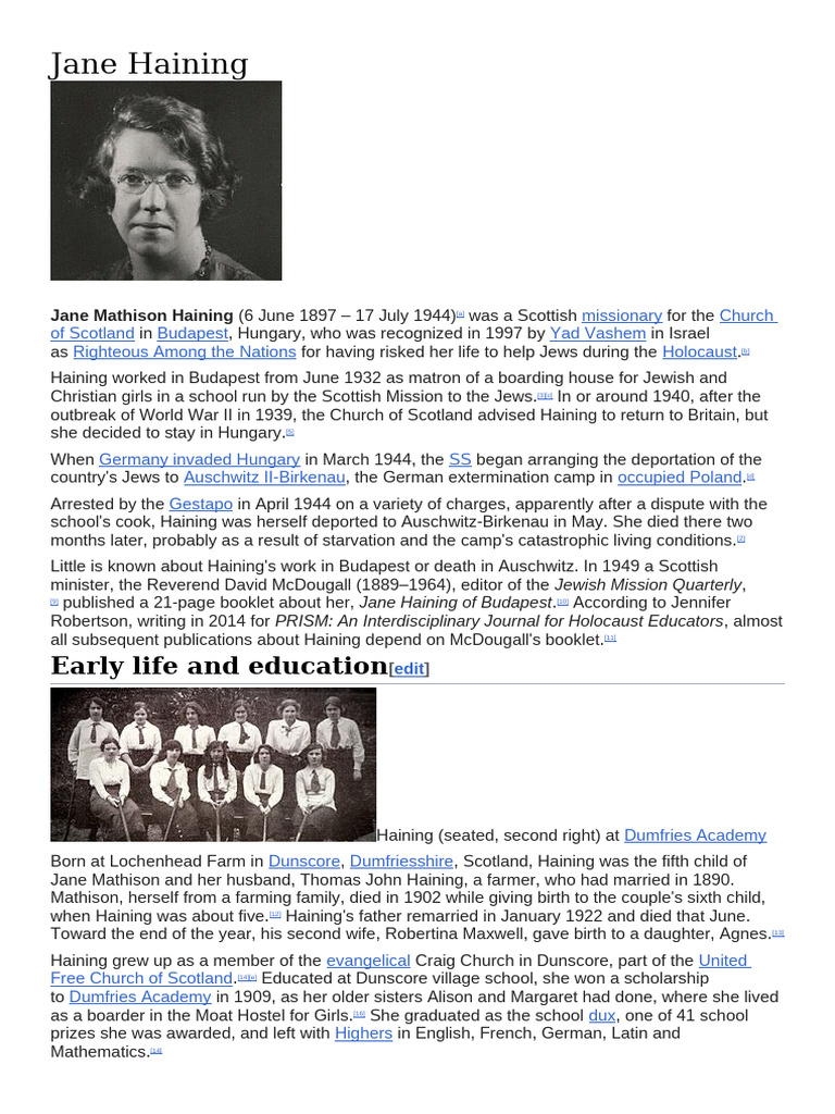 Jane Haining biography | PDF | The Holocaust | World War II