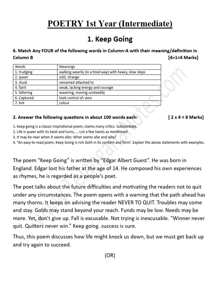 Intermediate 1st Poetry TelanganaNotes | PDF | Playwright | Ben Jonson