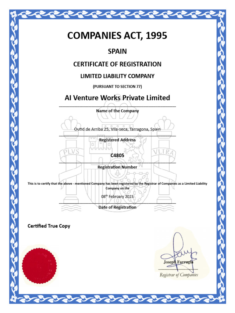 Company Registration Certificate Spain | PDF