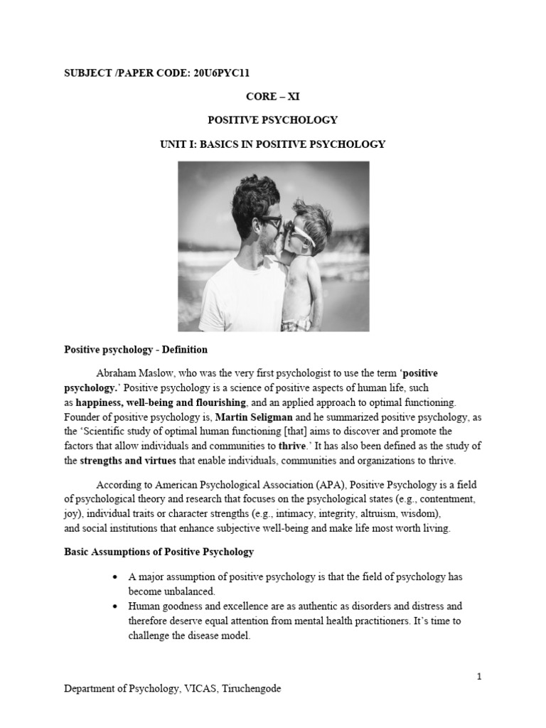 Positive Psychology - Unit-1 (Basics in Positive Psychology) | PDF ...