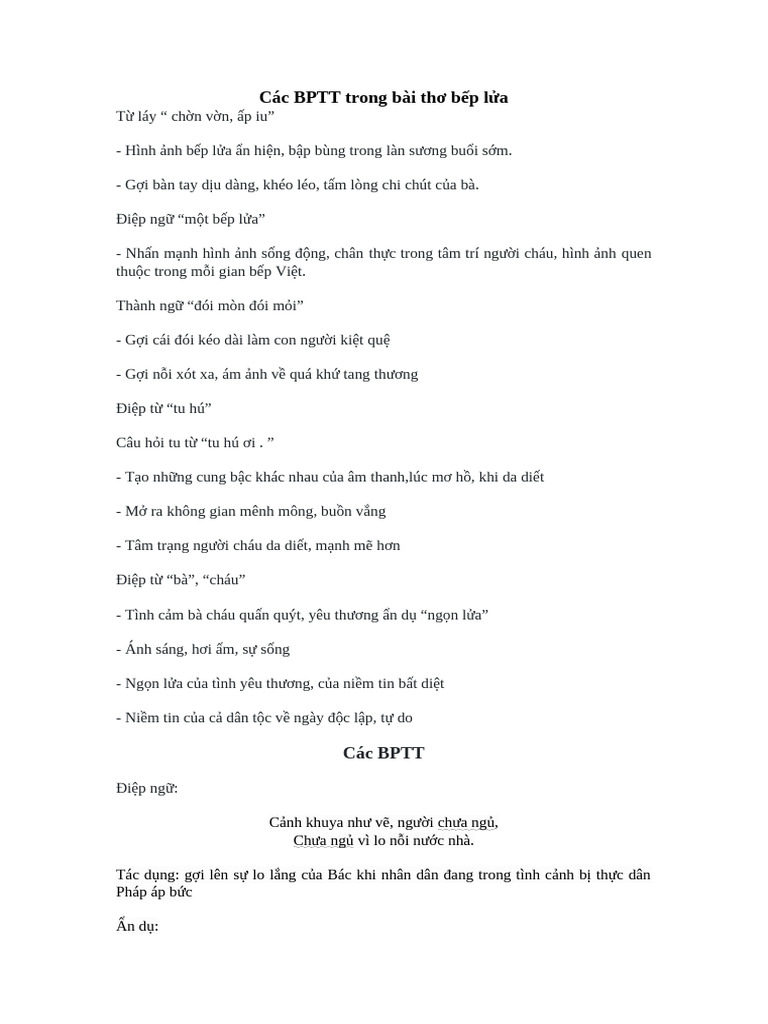 Các BPTT trong bài thơ bếp lửa | PDF
