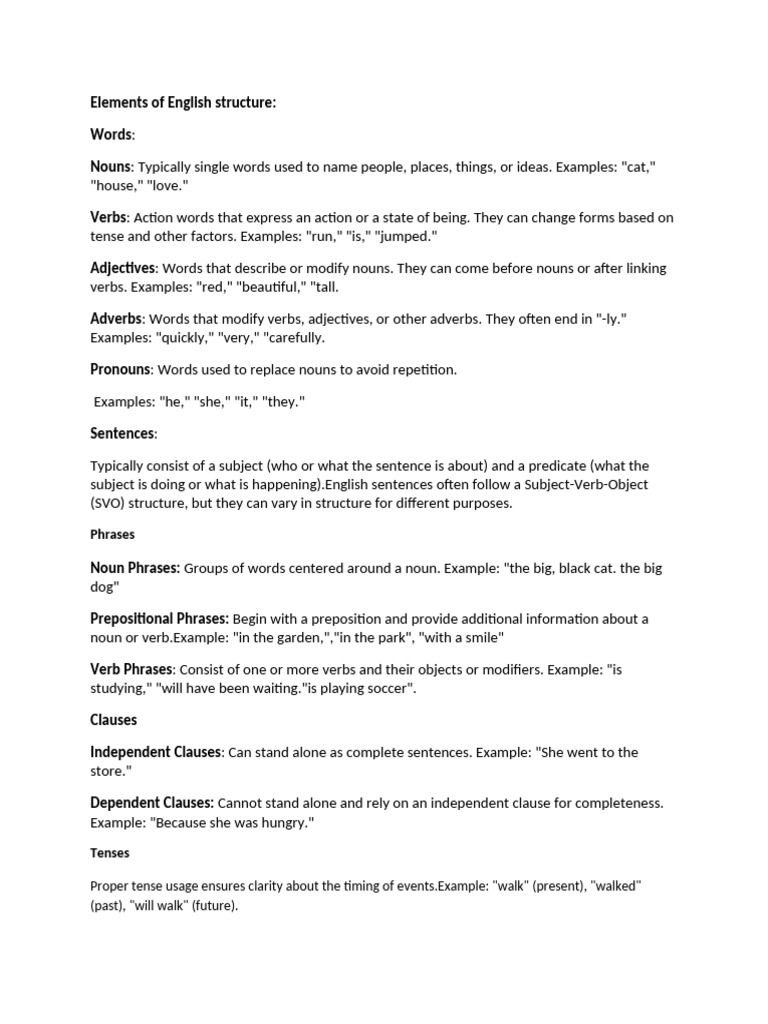 Explanation of Language Elements of English Structure | PDF