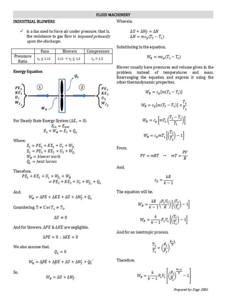 Blowers (Energy Equation) | PDF | Pressure | Fluid Dynamics
