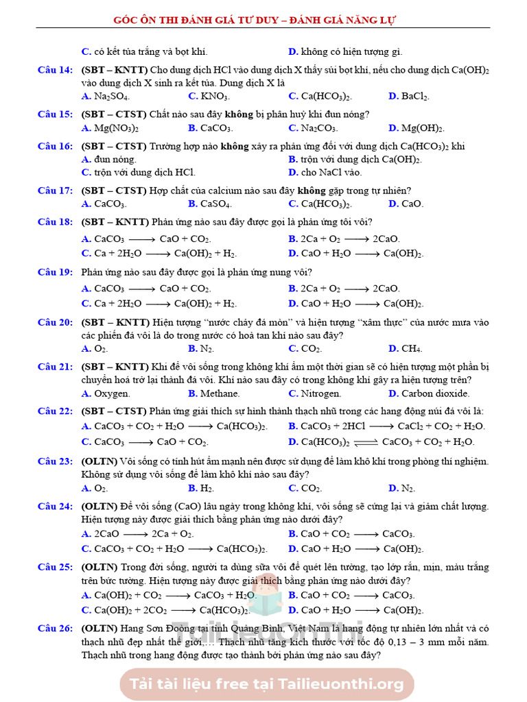 CHƯƠNG 7. NGUYÊN TỐ NHÓM IA VÀ IIA (BẢN HS) -20-30 | PDF