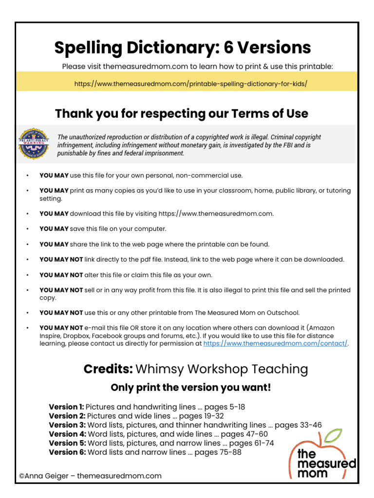 Spelling Dictionaries Printable | PDF | Copyright Infringement