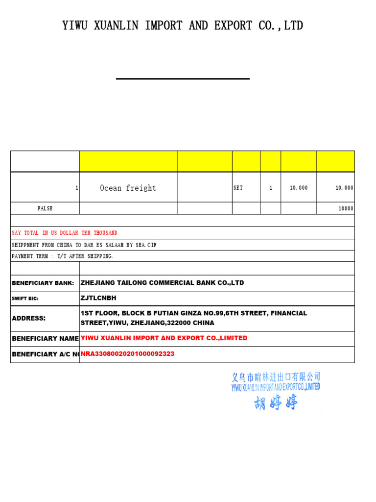 Ocean Freight Invoice for CIF Shipment | PDF