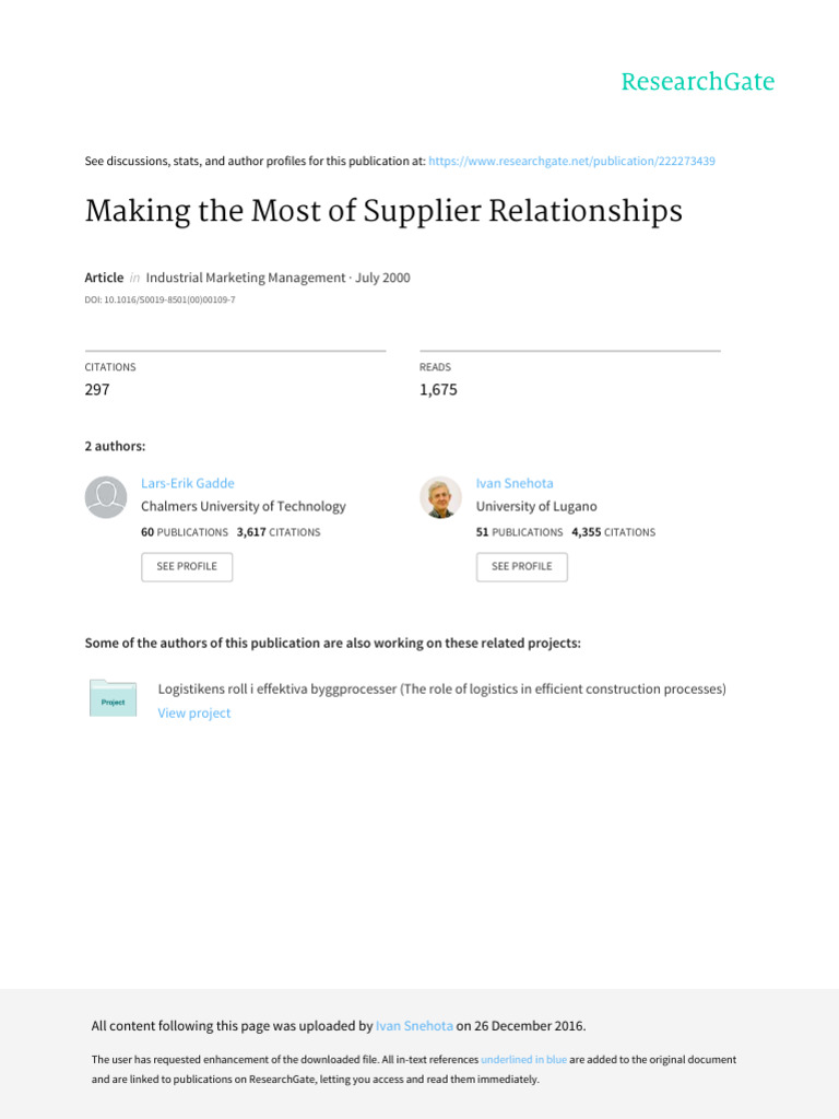 Making The Most of Supplier Relationship | PDF | Supply Chain | Procurement