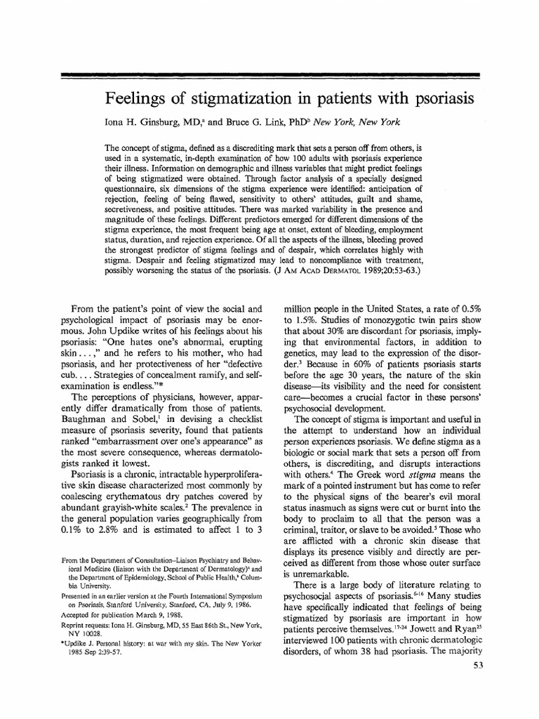 Stigmatization in Psoriasis Patients | PDF | Social Stigma | Psoriasis
